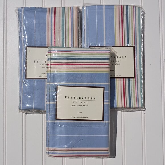 Pottery Barn | Bedding | Pottery Barn Euro Pillow Sham Alex Blue Stripe ...